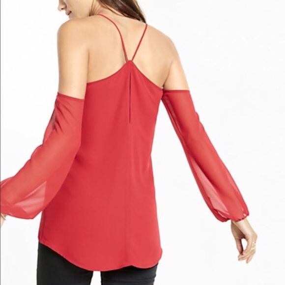 Express | Tops | Nwt Red Chiffon Cold Shoulder Blouse | Poshmark
